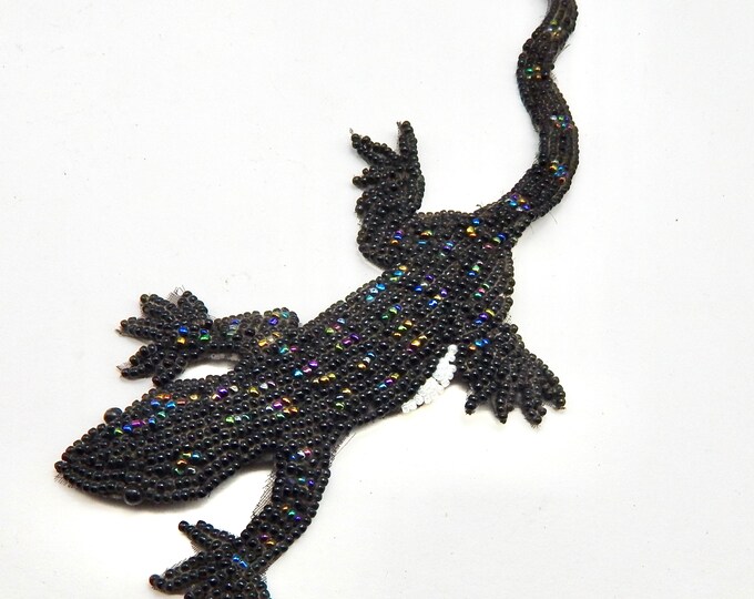 Gecko Beaded Applique Lizard Patch Embroidery Badge Sewing Glass Beads ...