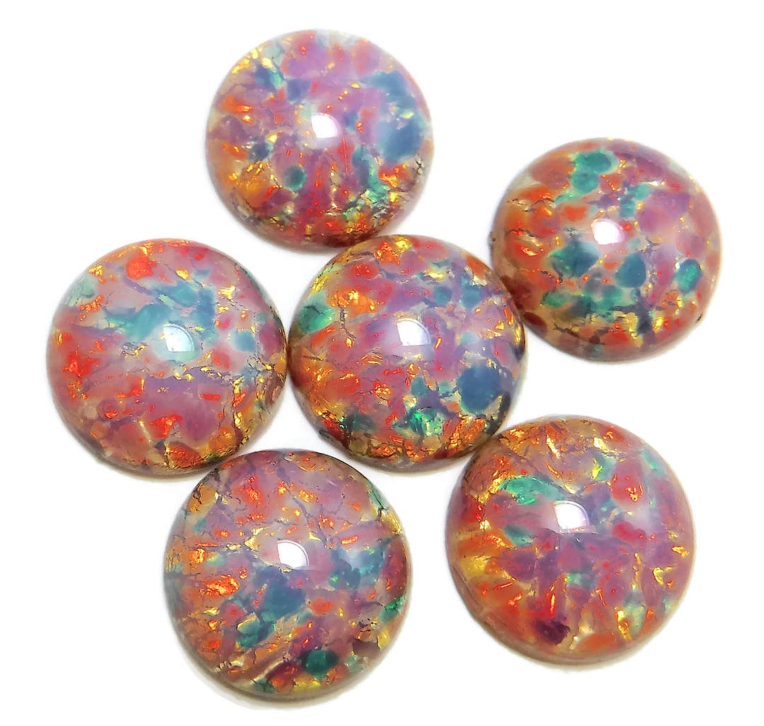 Pink Fire Opal 6 Pcs 15mm Vintage Glass Cabochon Stones S-98-B - Etsy