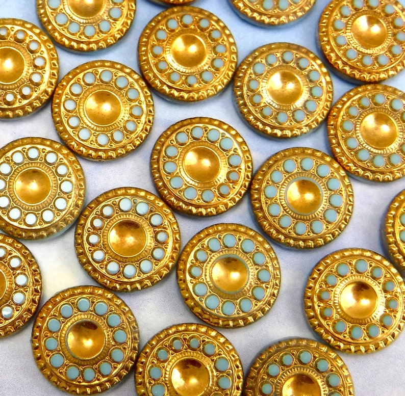 13mm Cabochon Gold Turquoise 2 Pcs Rare Vintage Glass Cabochon Stones S ...