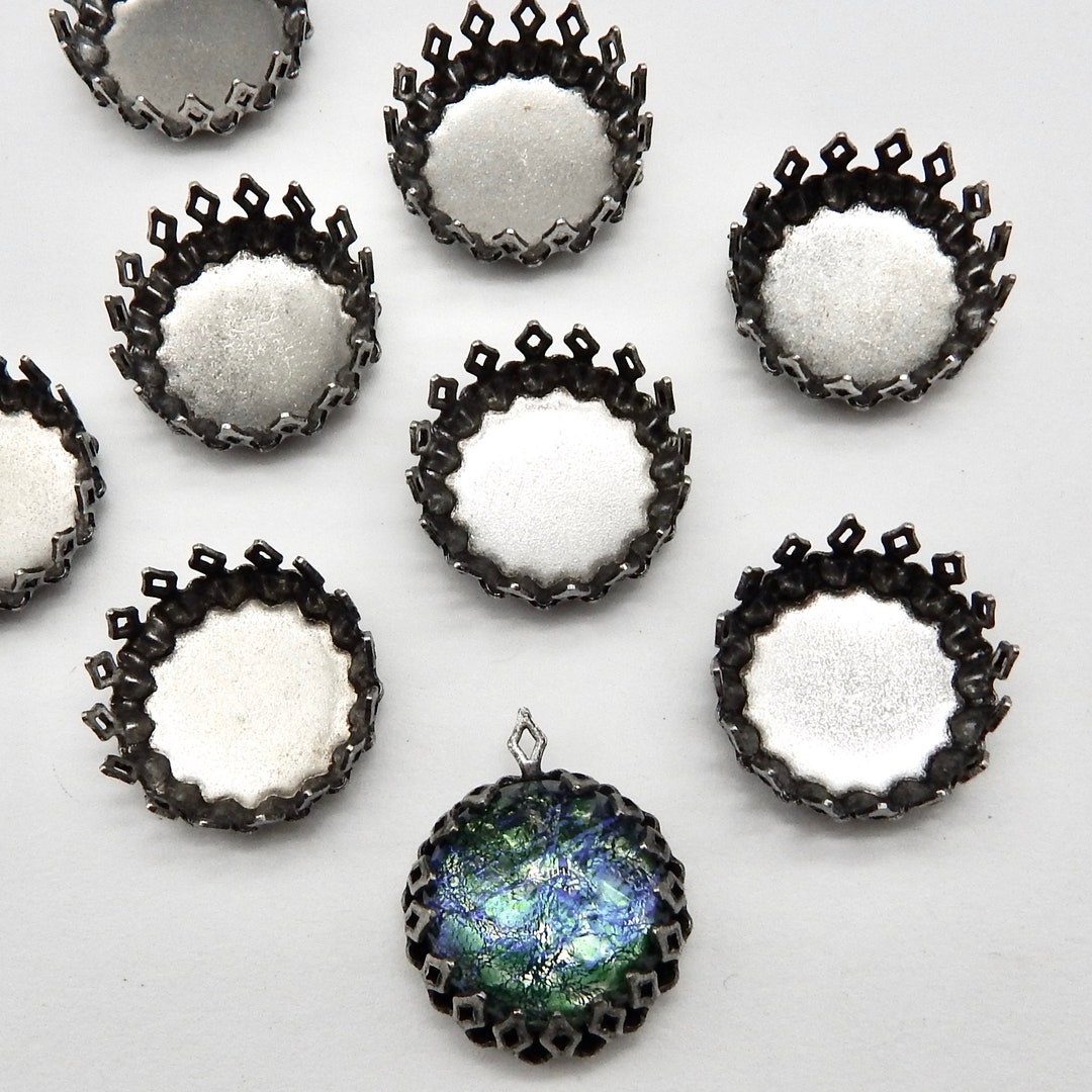 16mm Brass Crown Settings Antique Silver Prong Cab Sets Cabochon Crown ...