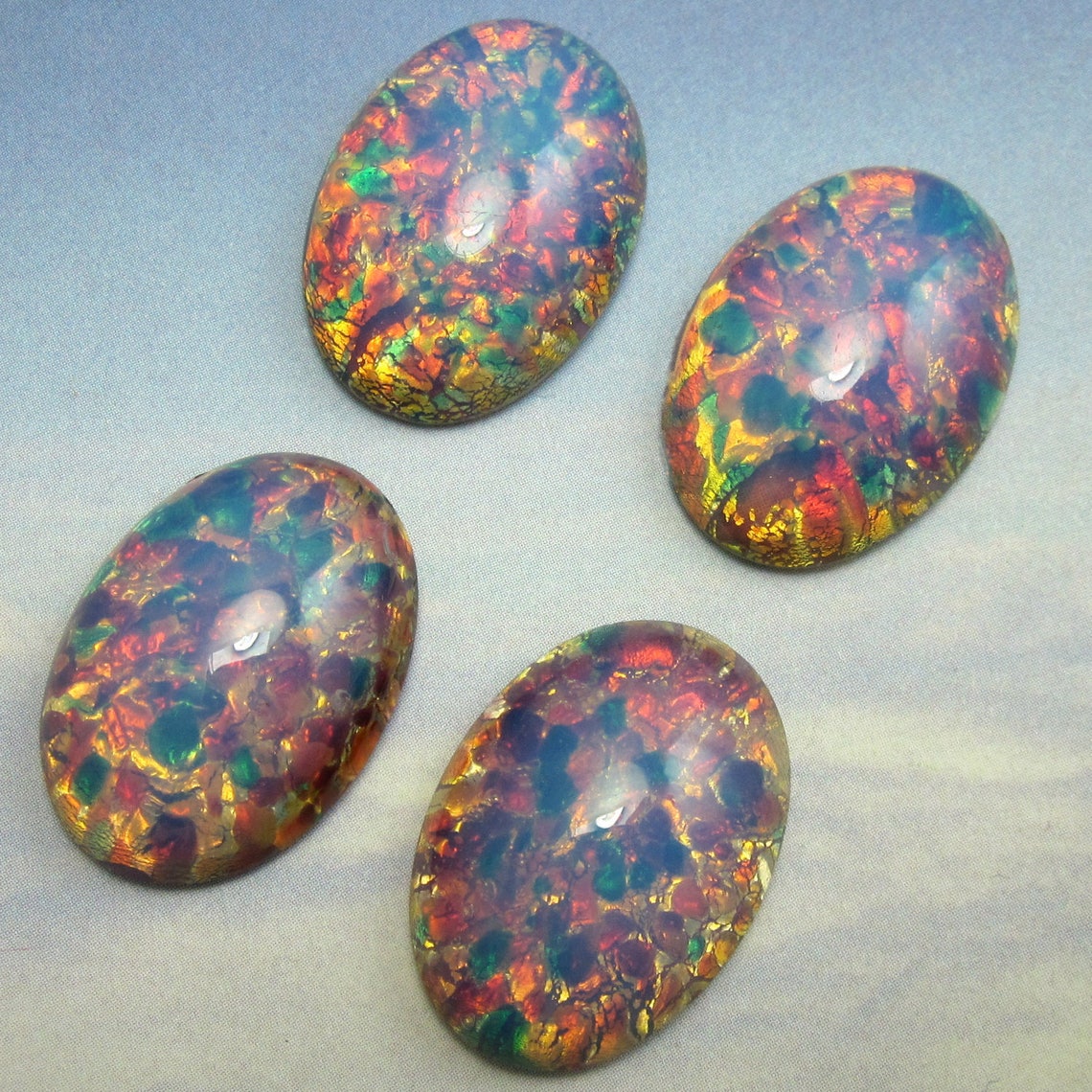 2 Pink Fire Opal Stones Vintage Glass Cabochon 2 Pcs 25x18mm - Etsy
