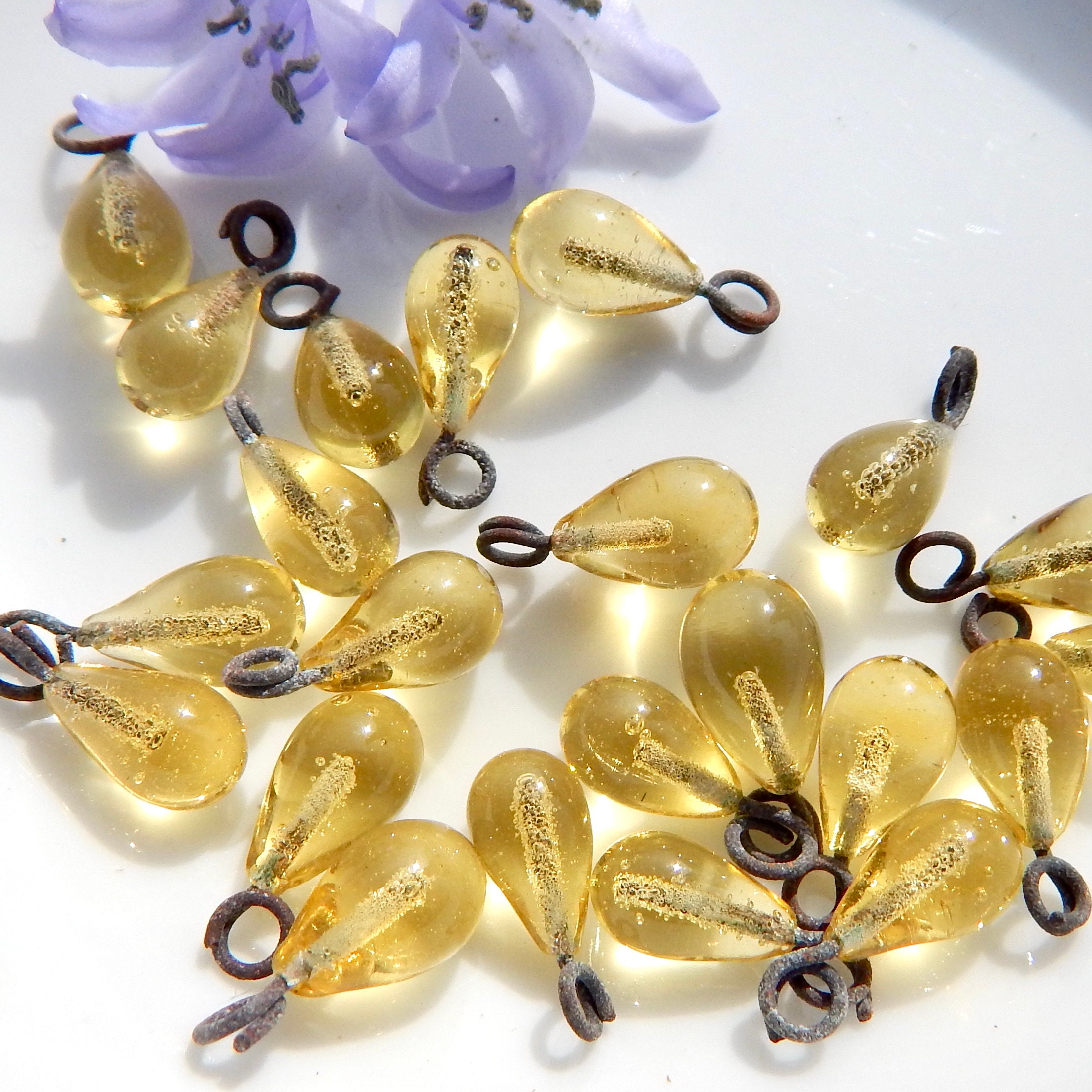 22 Yellow Glass Bead Teardrop Large Vintage Czech Tear Drop Pendant ...