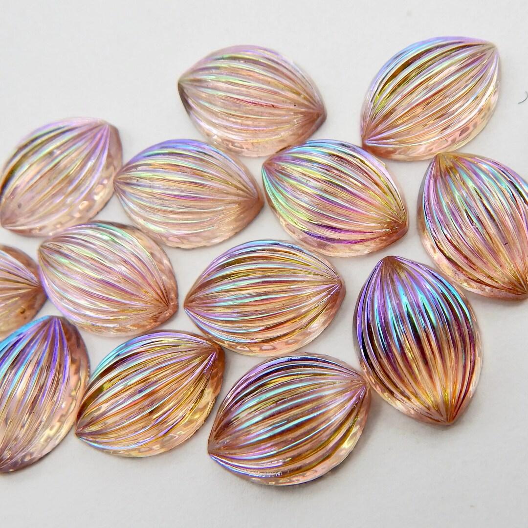 6 Pcs 14x10mm Pink Iridescent Vintage Glass Cabochon Stones S-114 - Etsy