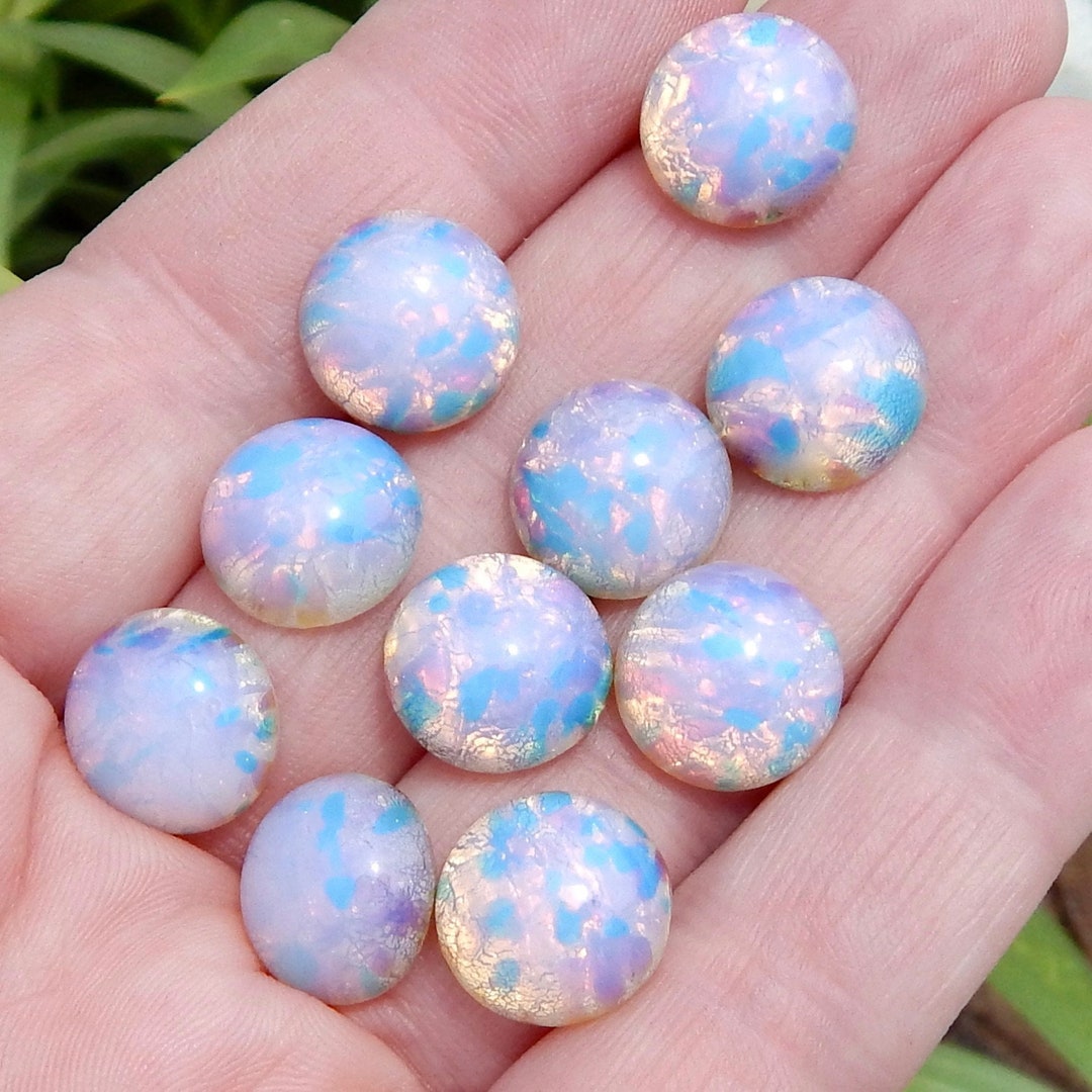 Fire Opal Cabochons 6 Pcs Milky Pink 13mm Vintage Glass Cabochon Stones ...
