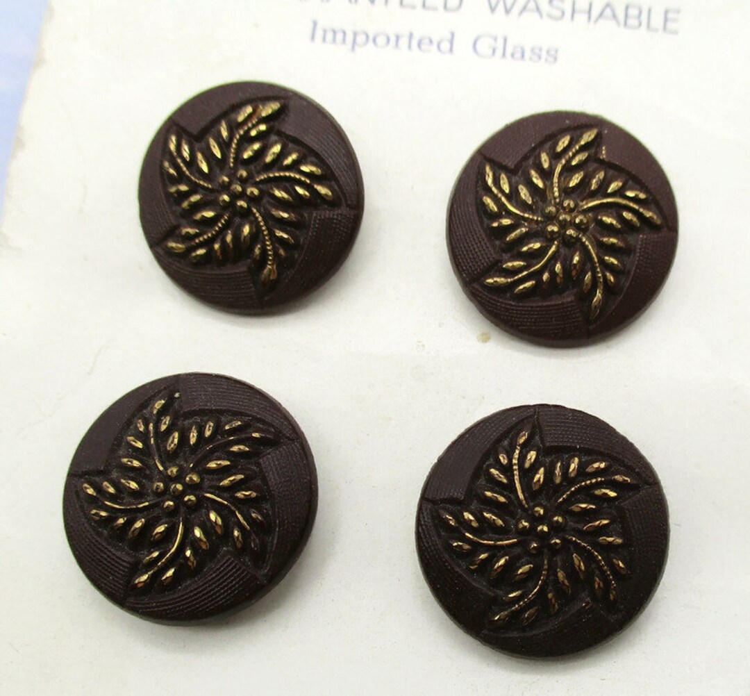 4 Glass Jewel Tone Buttons 1/2 Inch Brown Gold Glass Button V-43 - Etsy