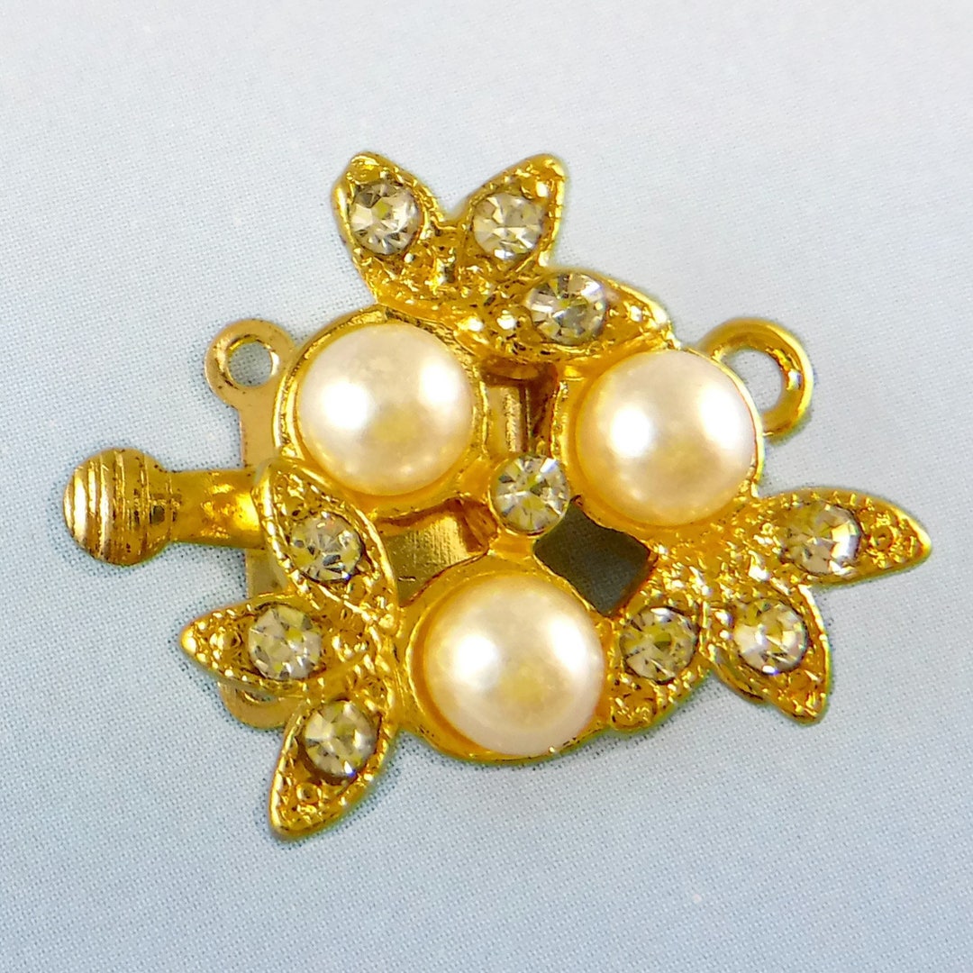 Gold Rhinestone Clasp Vintage Swarovski Crystal Pearl Two Strand Clasp ...