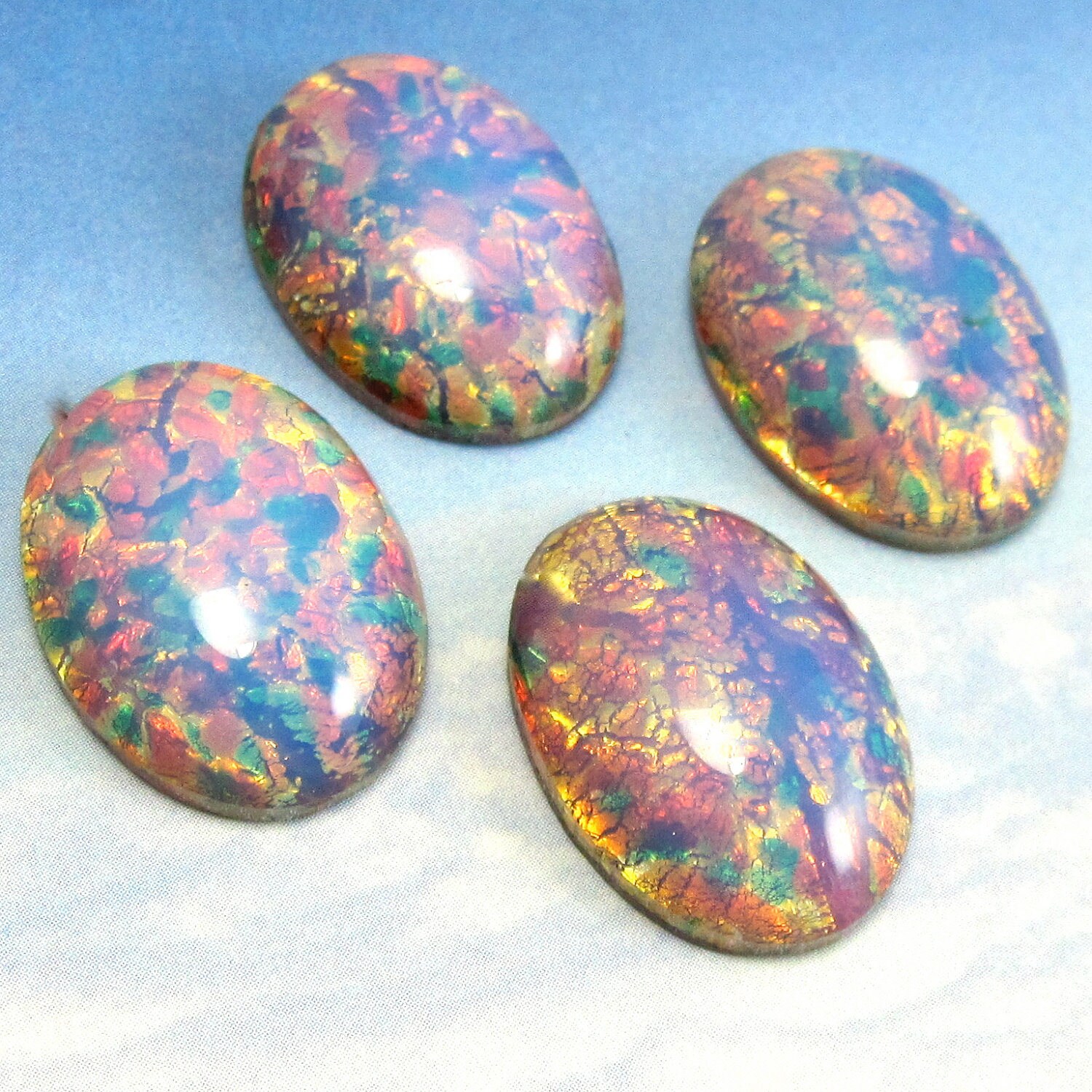 25x18mm 2 pcs Opal cabochon Pink Opal Vintage Glass Stones | Etsy