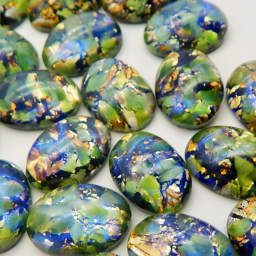 Olive Green Opal 14x10mm Vintage Glass Cabochon Fire Opal S-13 - Etsy