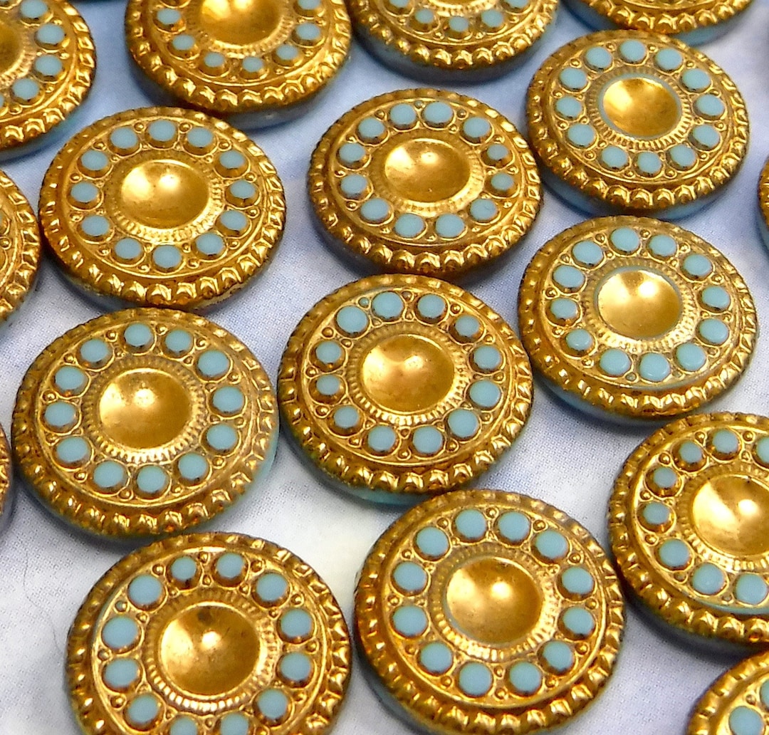 13mm Cabochon Gold Turquoise 2 Pcs Rare Vintage Glass Cabochon Stones S ...