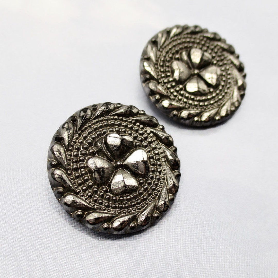 2 Antique Victorian Button 7/8 Inch Ornate Clover Glass Button V49 - Etsy
