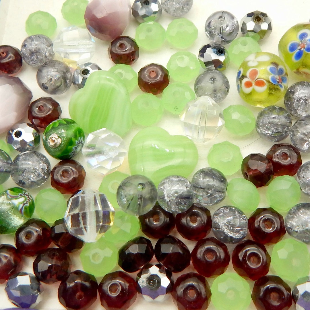 90 Pcs Green Glass Bead Mix Czech Foil Beads Purple Lavender 8mm Druk B ...