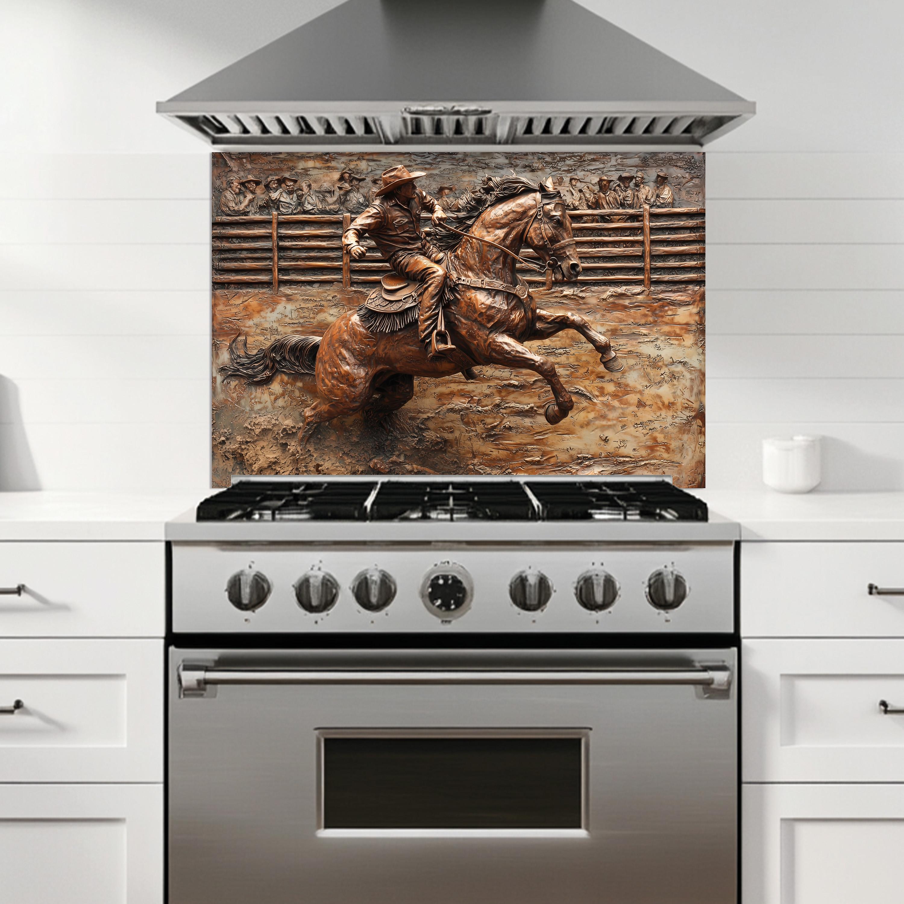 Arena Bronco Rider Glass Backsplash, Tempered Glass Kitchen Backsplash ...
