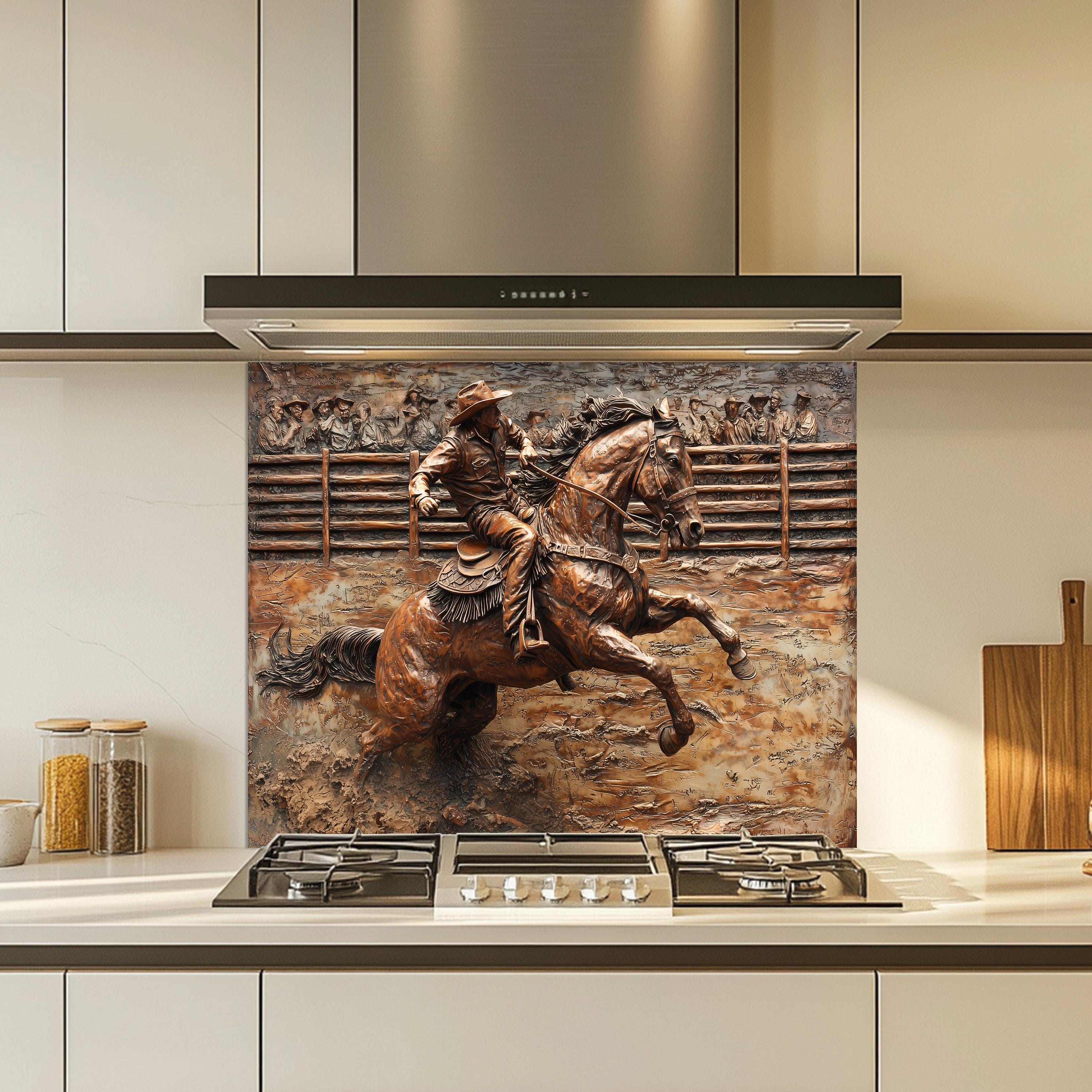 Arena Bronco Rider Glass Backsplash, Tempered Glass Kitchen Backsplash ...