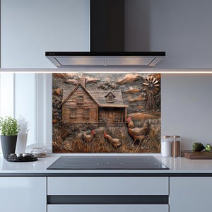 Farm House Rooster Backsplash, Tempered Glass Kitchen Backsplash ...