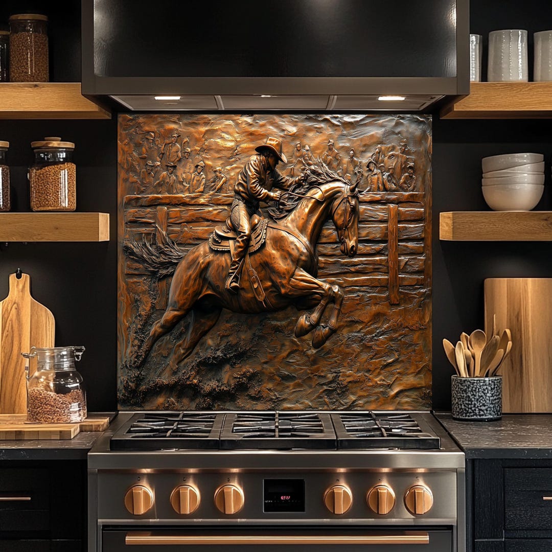 Bronco Rider & Arena Glass Backsplash, Tempered Glass Kitchen ...
