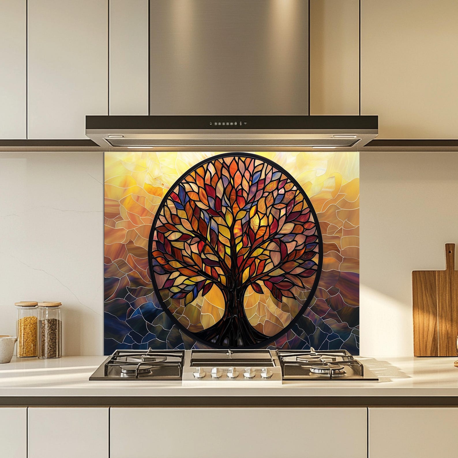 Sunset Tree of Life Glass Backsplash, Tempered Glass Kitchen Backsplash ...