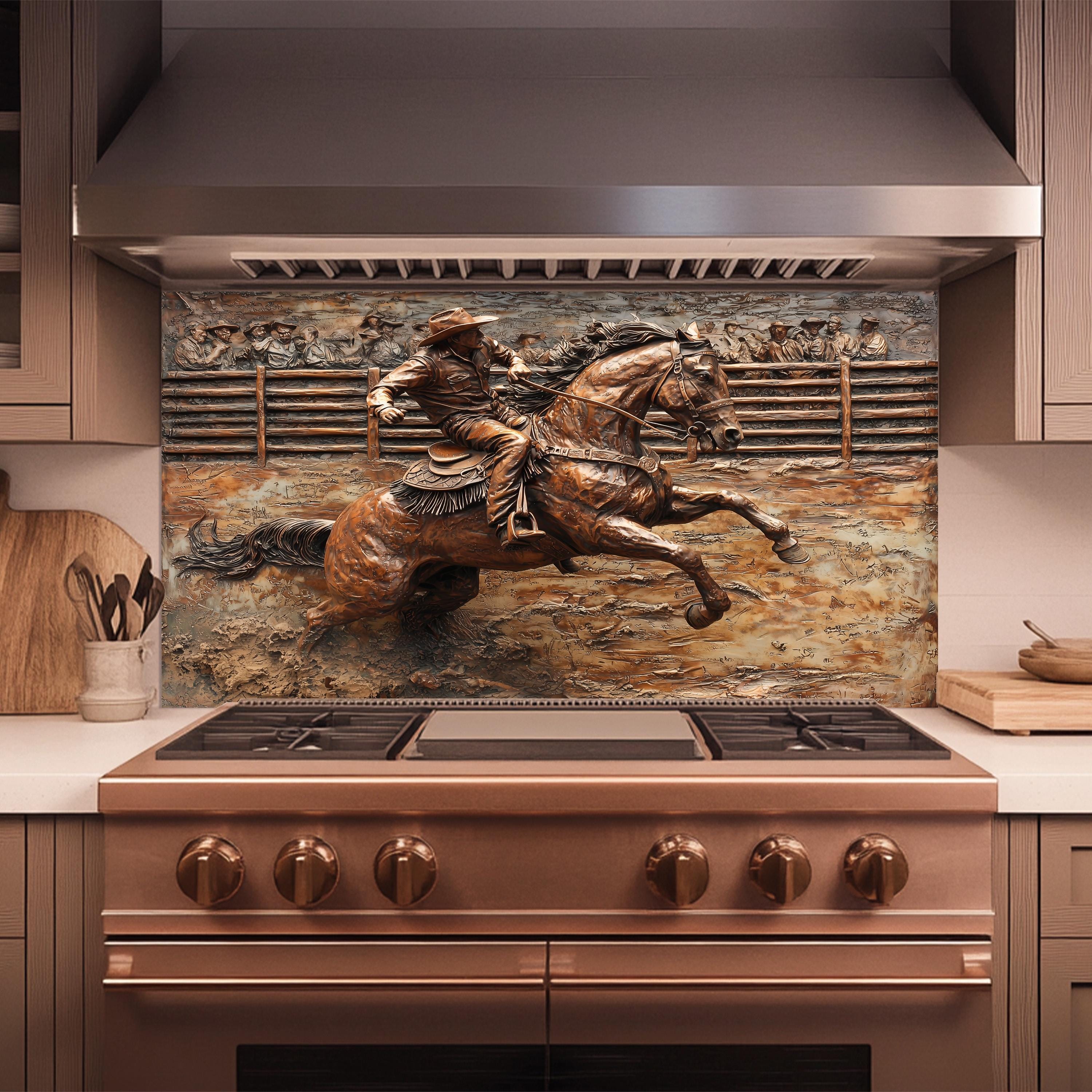 Arena Bronco Rider Glass Backsplash, Tempered Glass Kitchen Backsplash ...
