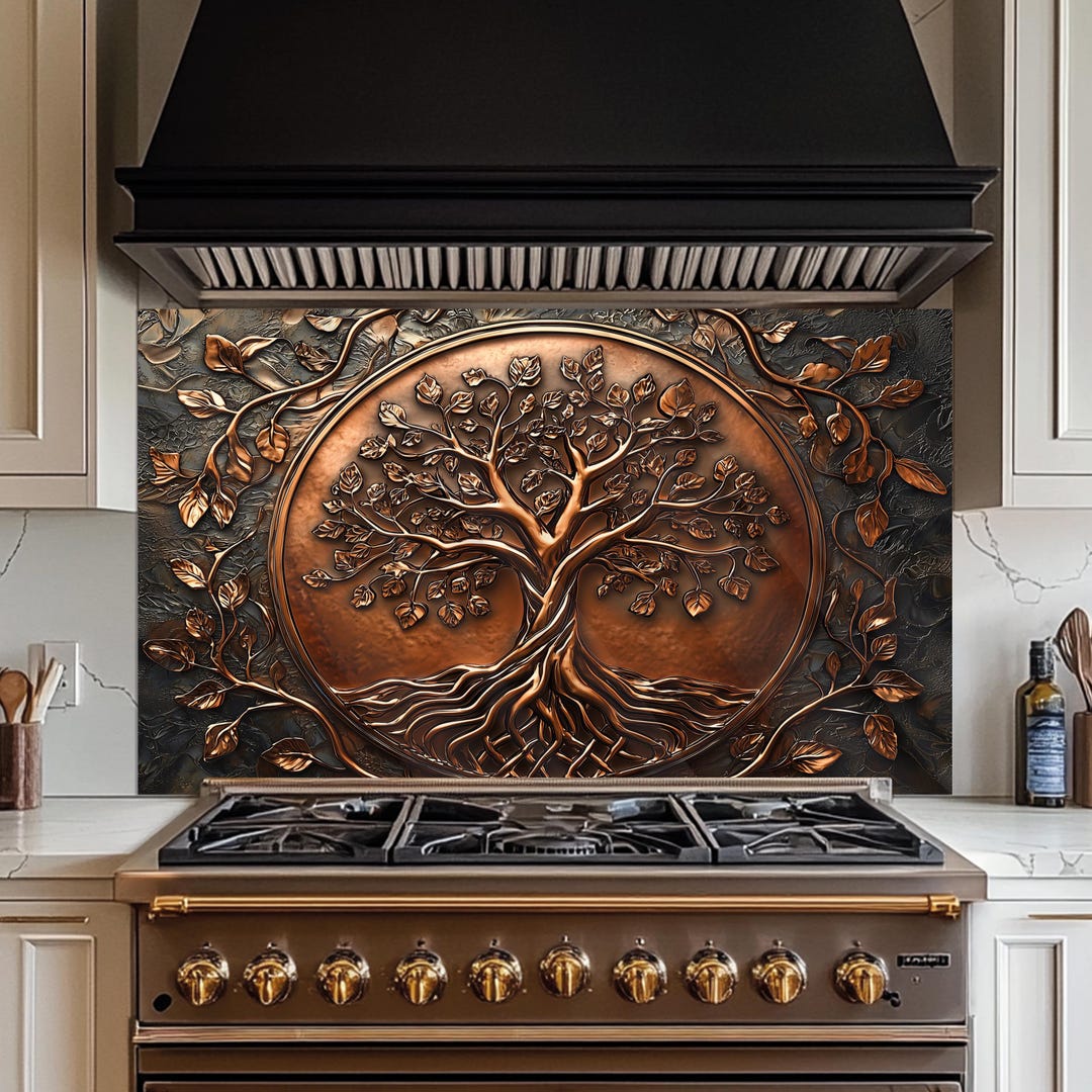 Tree of Life Backsplash, Tempered Glass Kitchen Backsplash, Custom ...