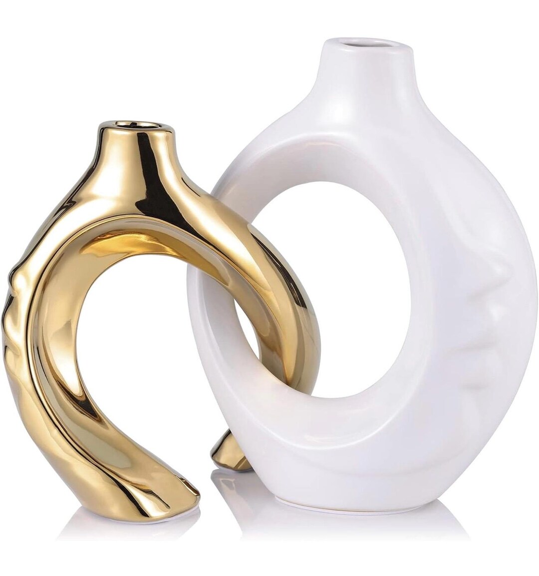 2 PCS White and Gold Ceramic Vases for Home Decor, Boho Vase for Living ...