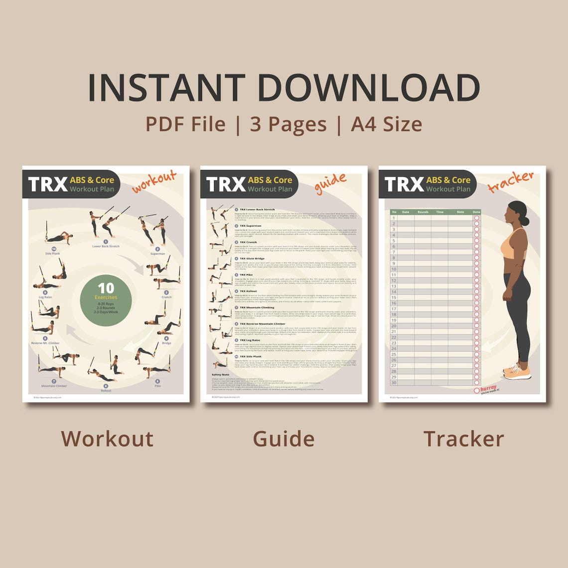 TRX Abs & Core Workout Plan | Suspension Training Printable PDF | 10 ...