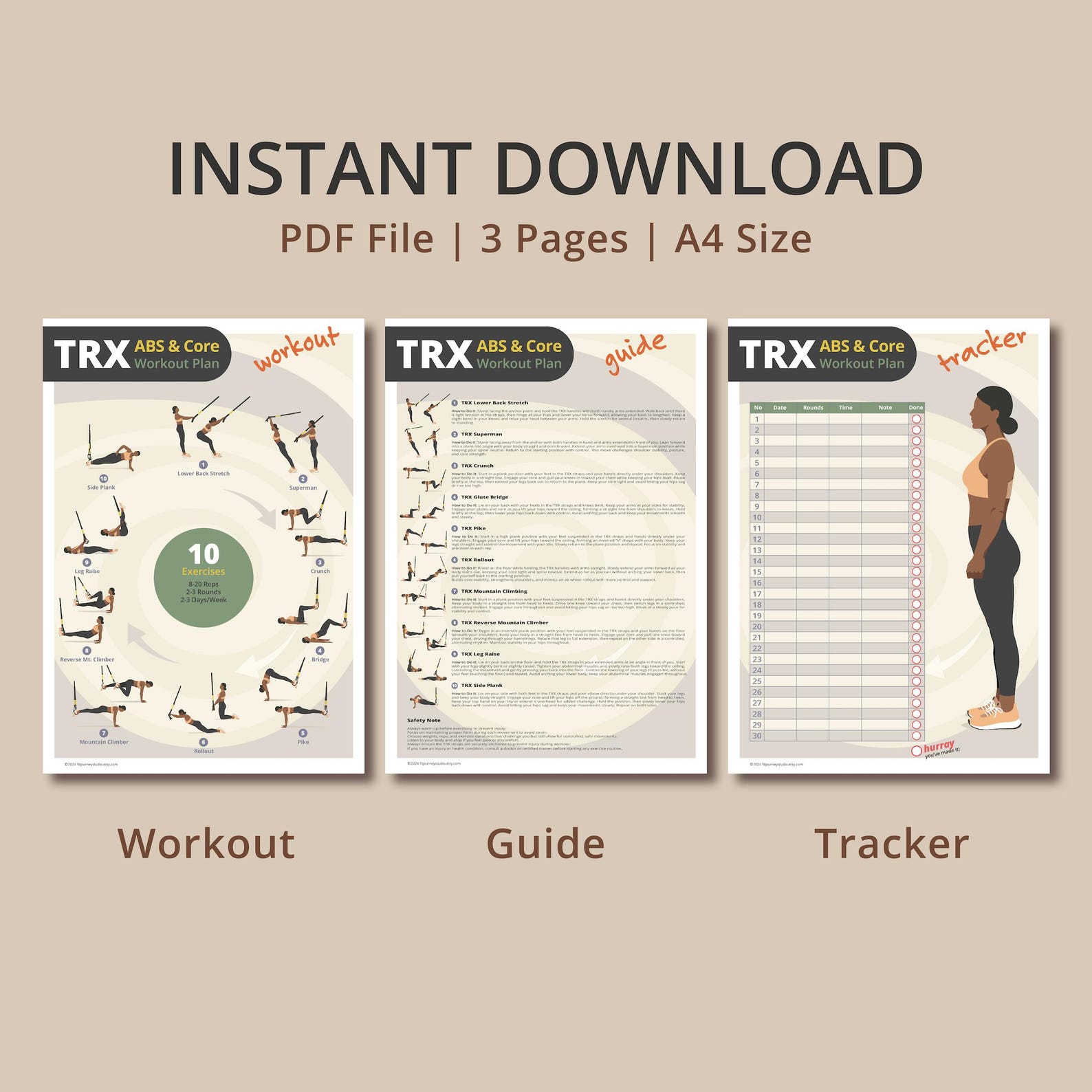 TRX Abs & Core Workout Plan | Suspension Training Printable PDF | 10 ...
