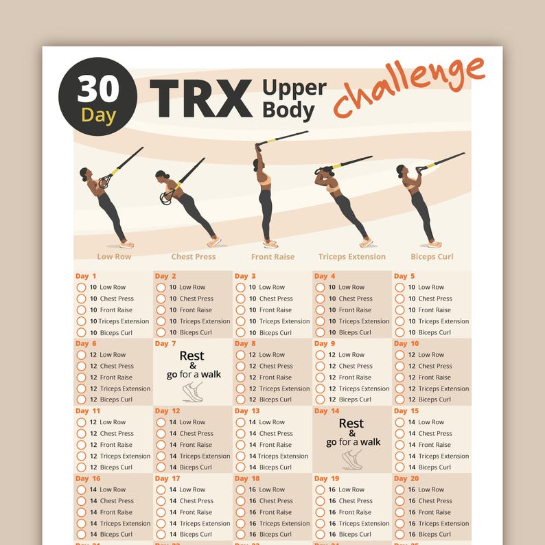 30-day Upper Body TRX Workout Challenge: Suspension Training Plan (PDF ...