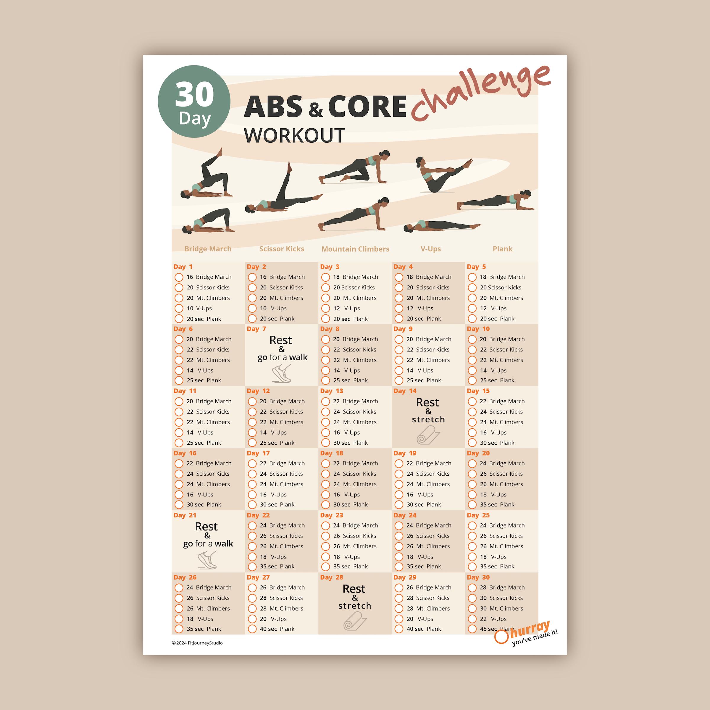 30 Day Abs and Core Workout Challenge | Core Workout Plan | Strengthen ...