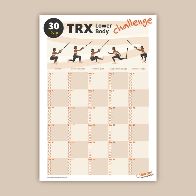 30 Day TRX Lower Body Workout Challenge: Printable Home Fitness Guide ...