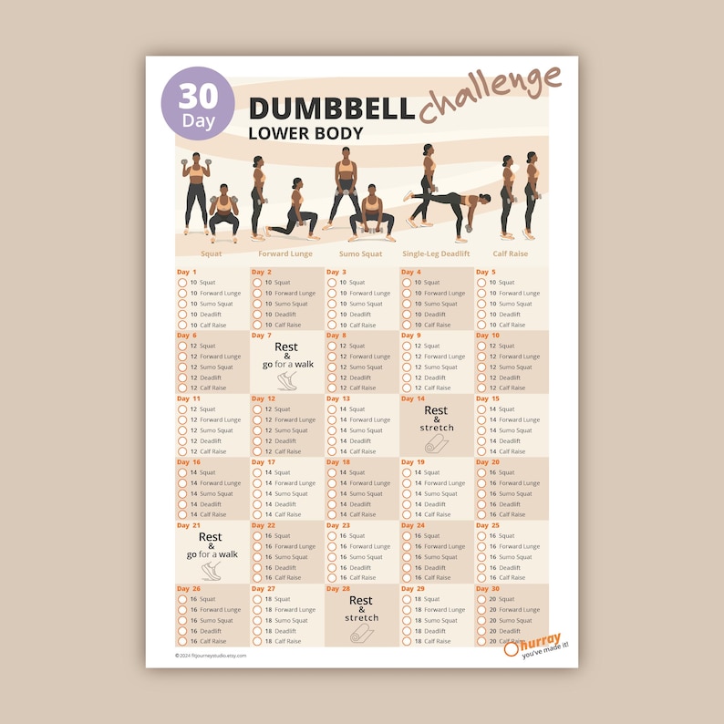 30 Day Dumbbell Workout Challenge Bundle | Home Workout Plan I Dumbbell ...