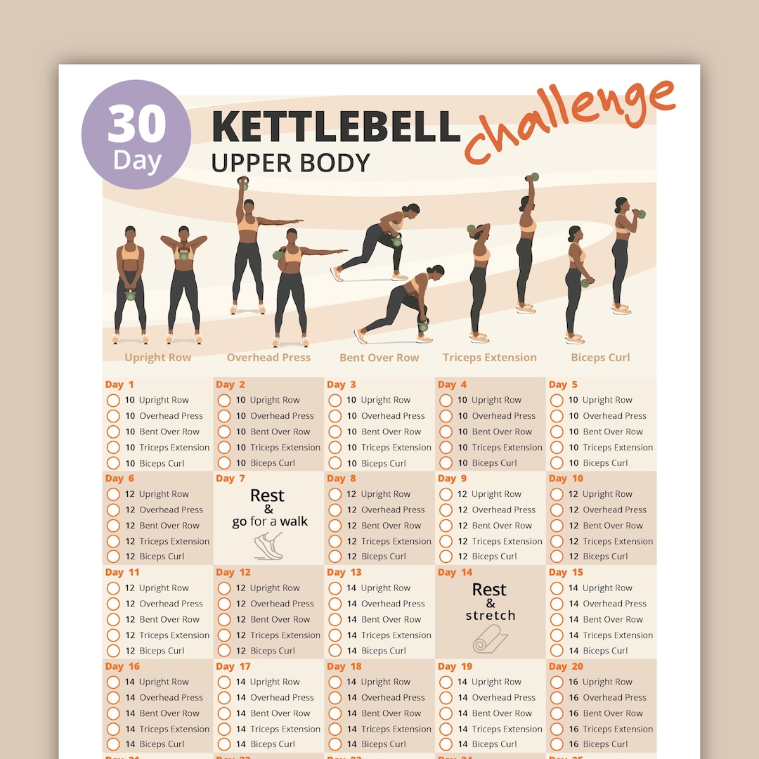 30 Day Kettlebell Upper Body Workout Challenge | Printable Home Fitness ...