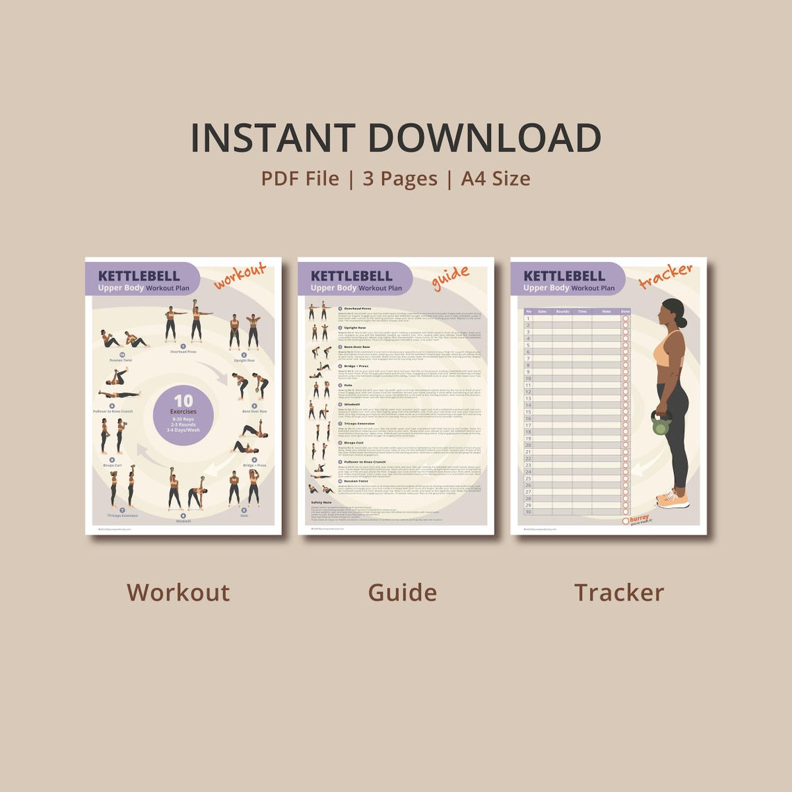 Kettlebell Upper Body Workout Plan Printable | Upper Body Beginner ...