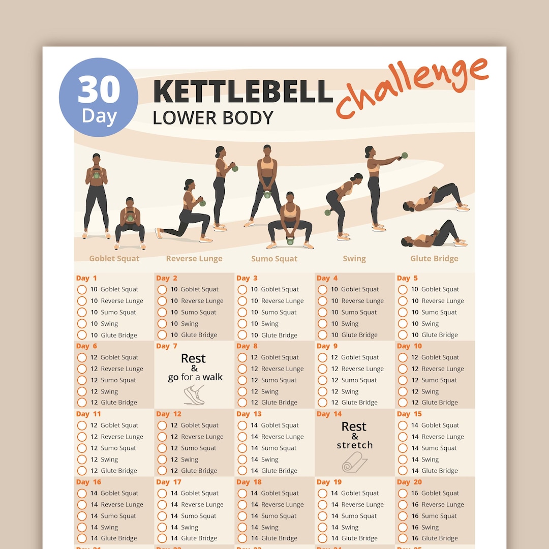 30-day Kettlebell Lower Body Workout Challenge: Printable Home Fitness ...