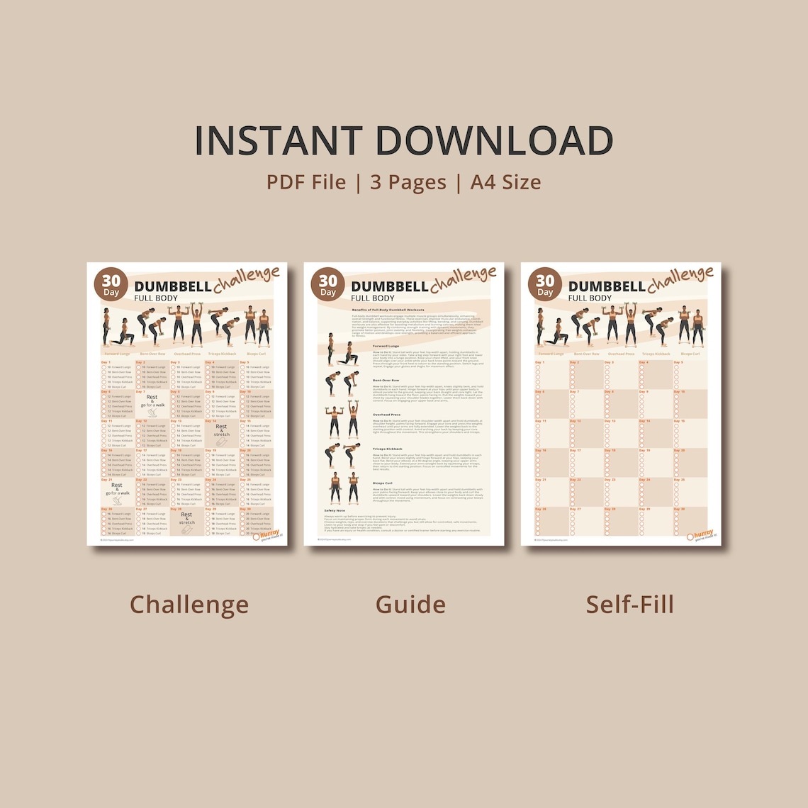 30 Day Dumbbell Workout Challenge Bundle | Home Workout Plan I Dumbbell ...