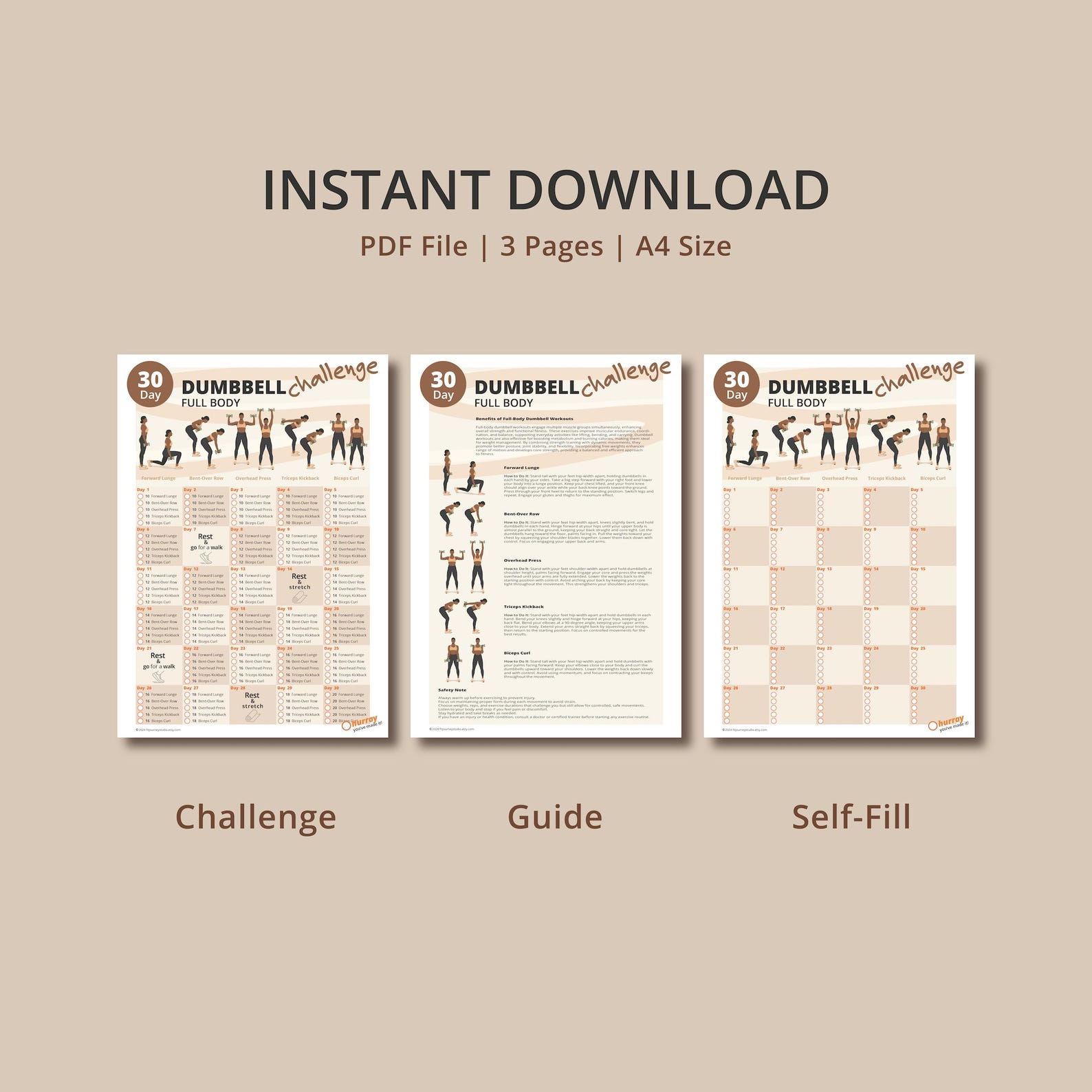 30 Day Dumbbell Workout Challenge Bundle | Home Workout Plan I Dumbbell ...