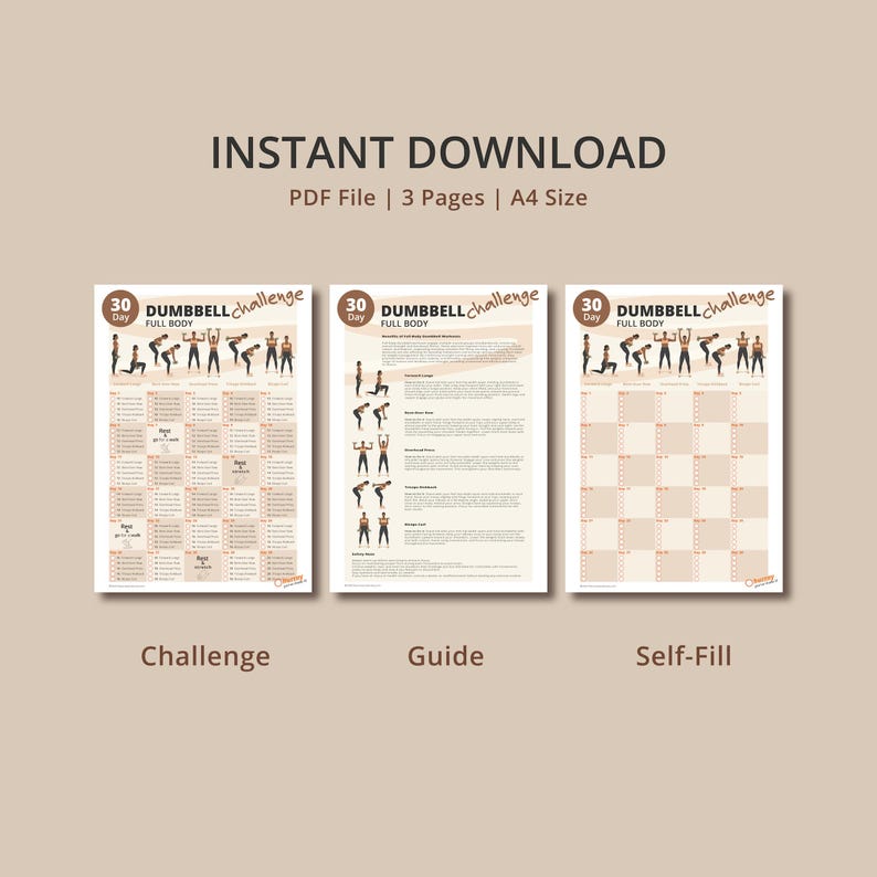 30 Day Dumbbell Workout Challenge Bundle | Home Workout Plan I Dumbbell ...