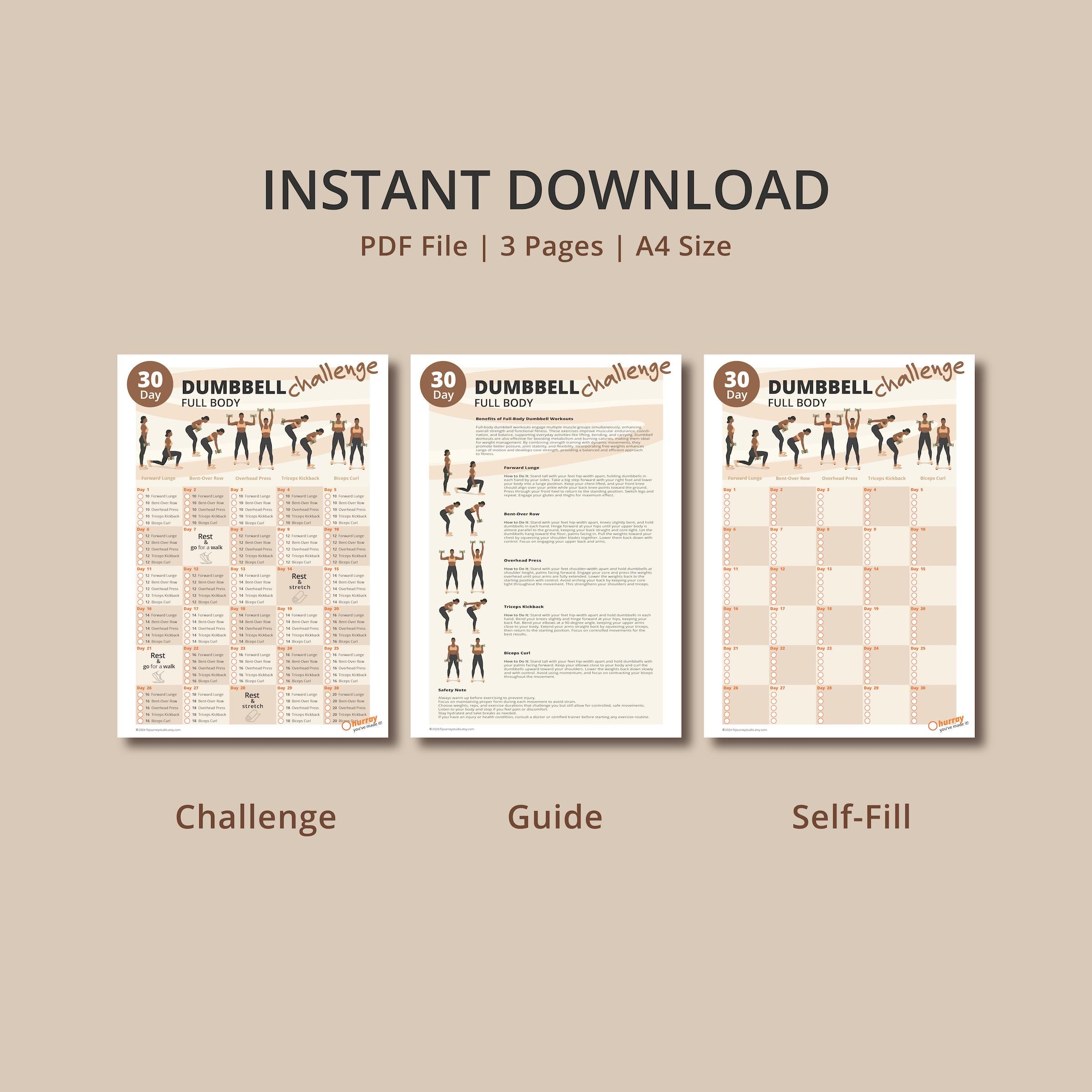 30 Day Dumbbell Workout Challenge Bundle | Home Workout Plan I Dumbbell ...
