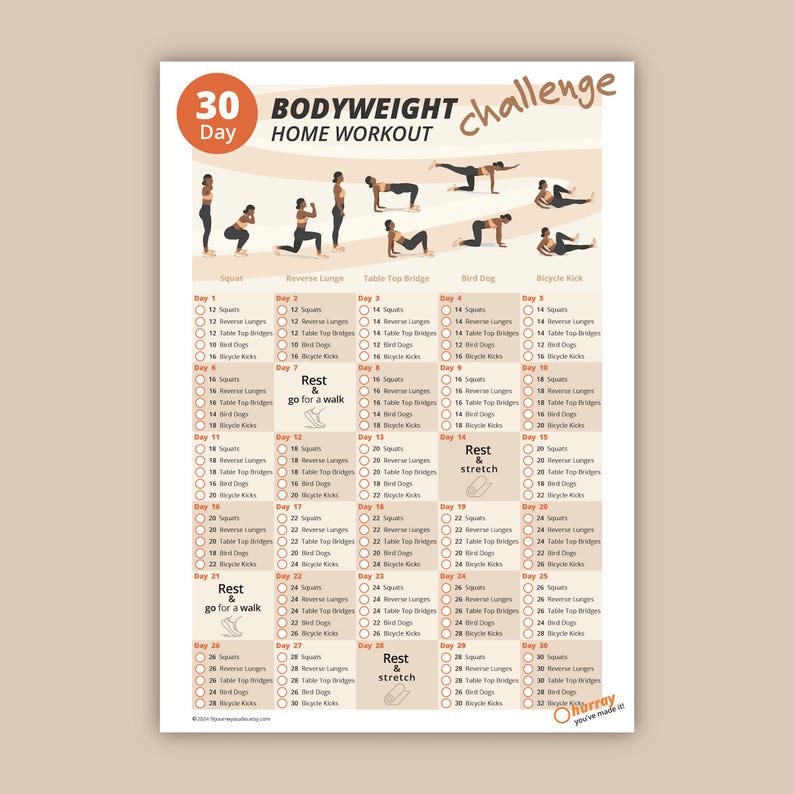 30 Day Bodyweight Workout Challenge Bundle | Home Workout Plan I ...