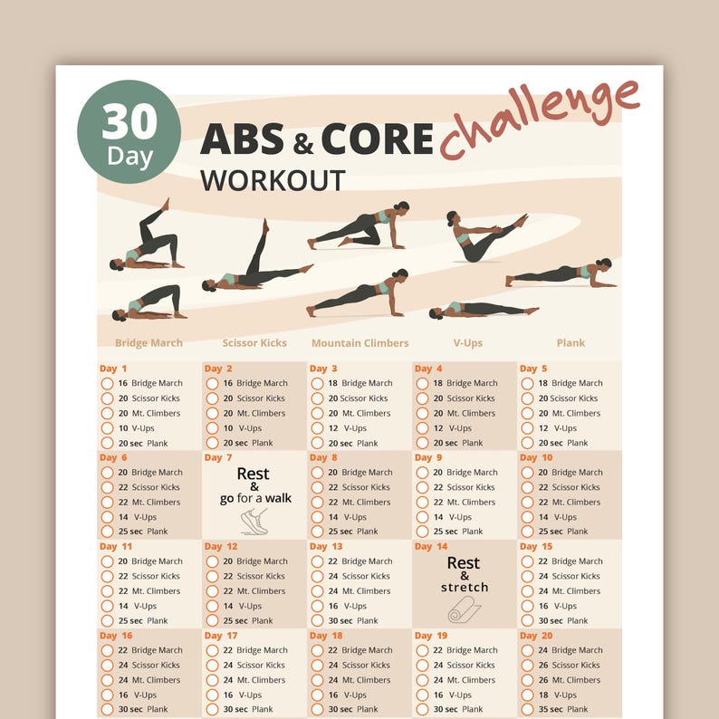 30 Day Abs and Core Workout Challenge | Core Workout Plan | Strengthen Abs & Core | Home Fitness ...