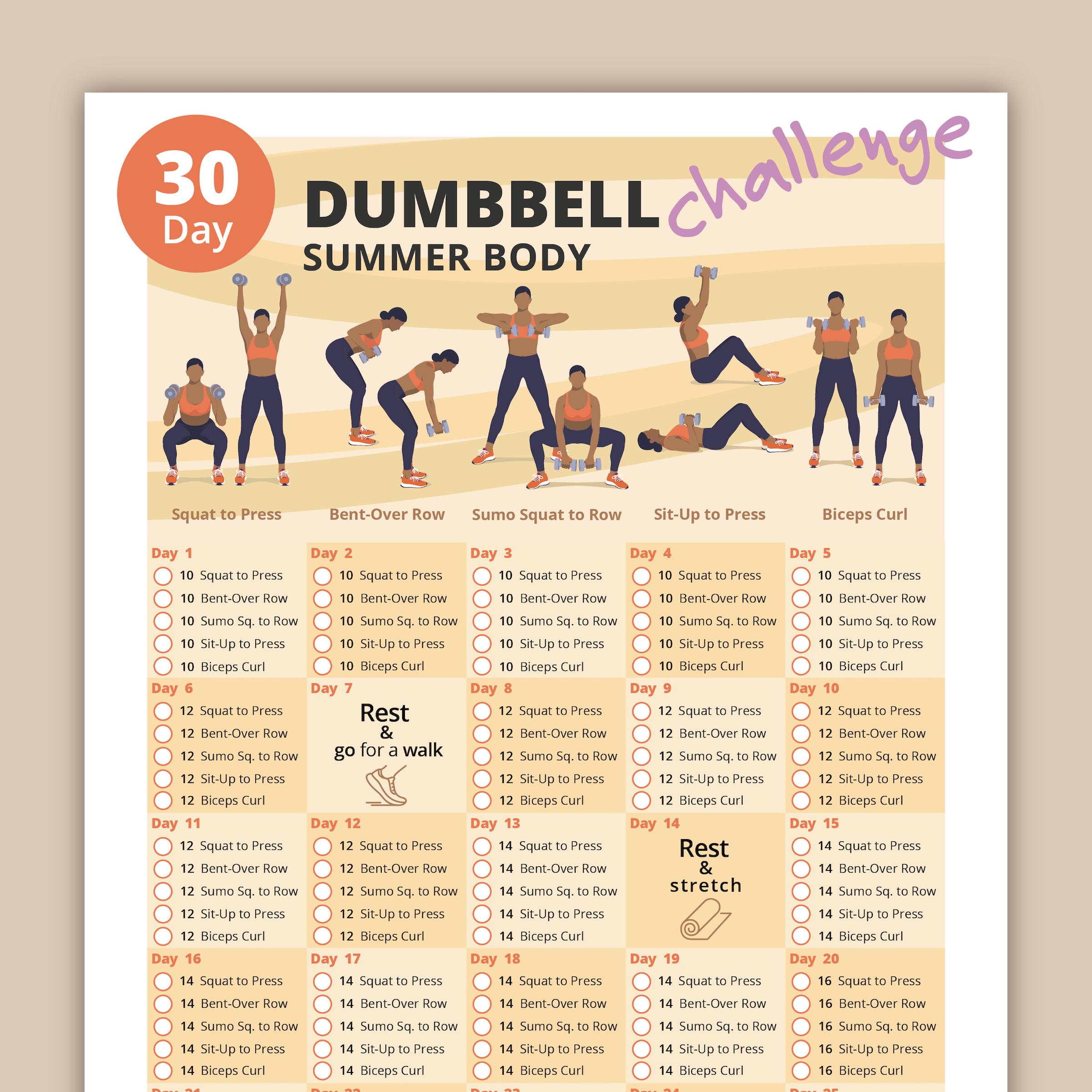 30 Day Dumbbell Workout Challenge Bundle | Home Workout Plan I Dumbbell ...