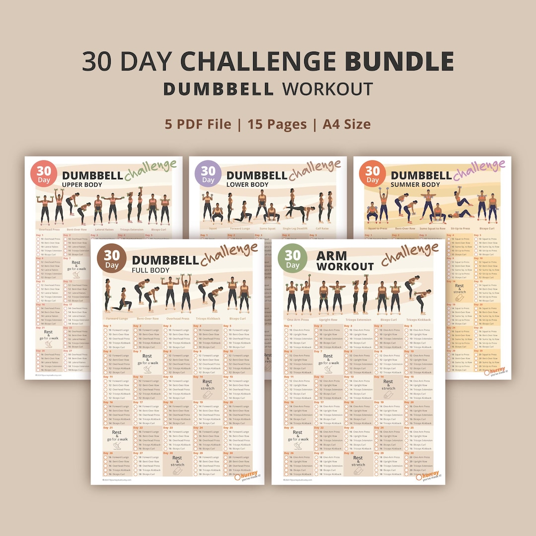 30 Day Dumbbell Workout Challenge Bundle | Home Workout Plan I Dumbbell ...