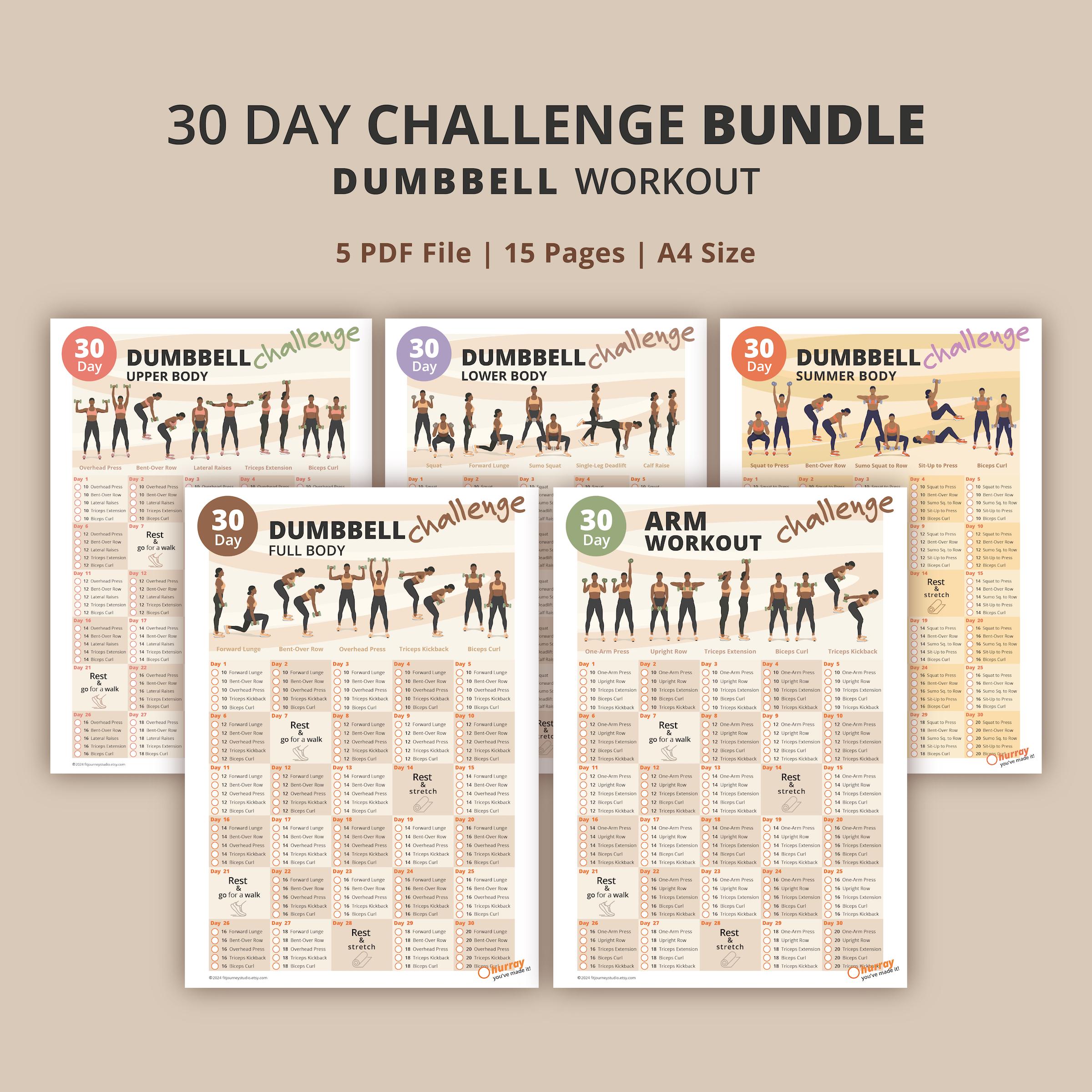 30 Day Dumbbell Workout Challenge Bundle | Home Workout Plan I Dumbbell ...