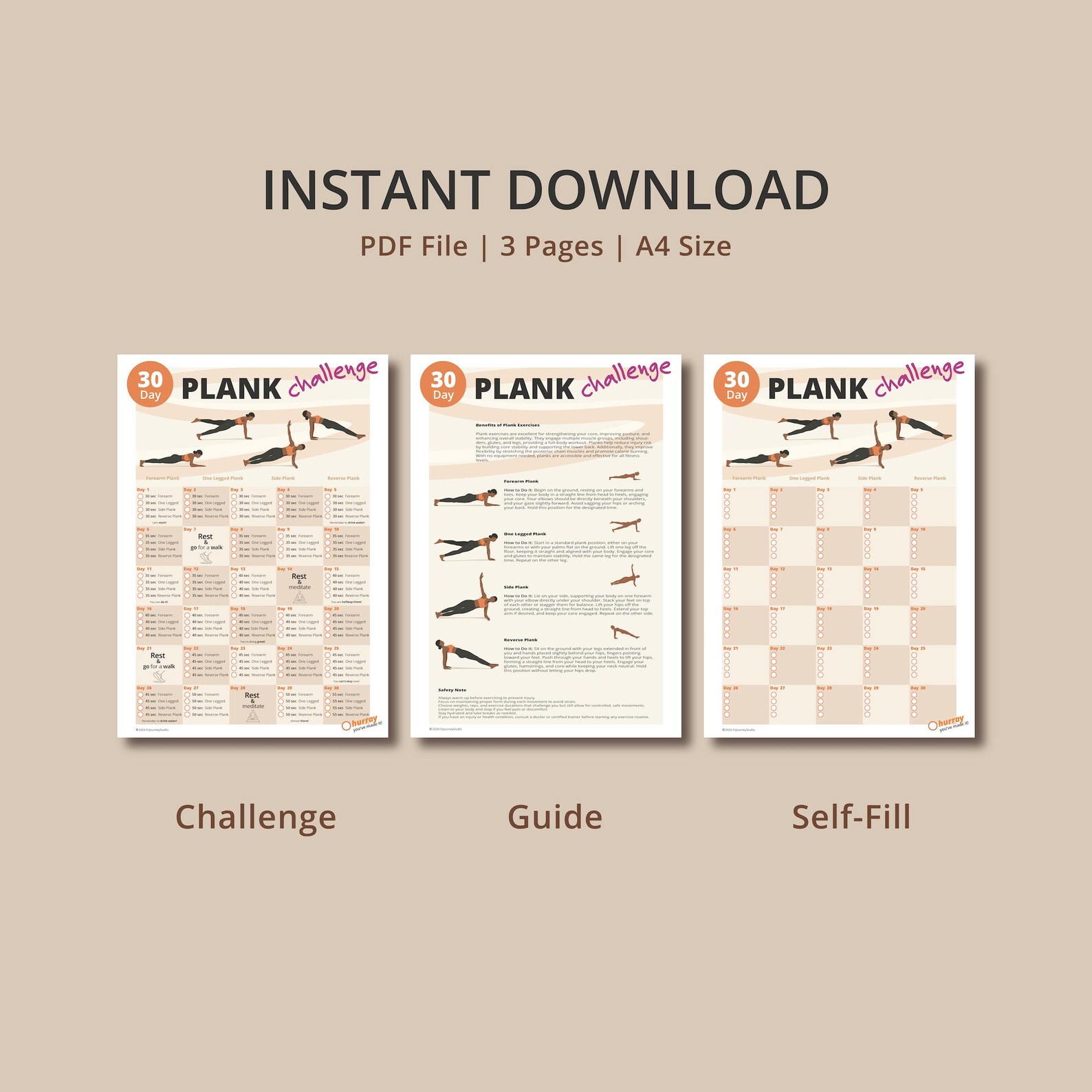 30 Day Plank Challenge | Printable Fitness | Core Workout Plan ...