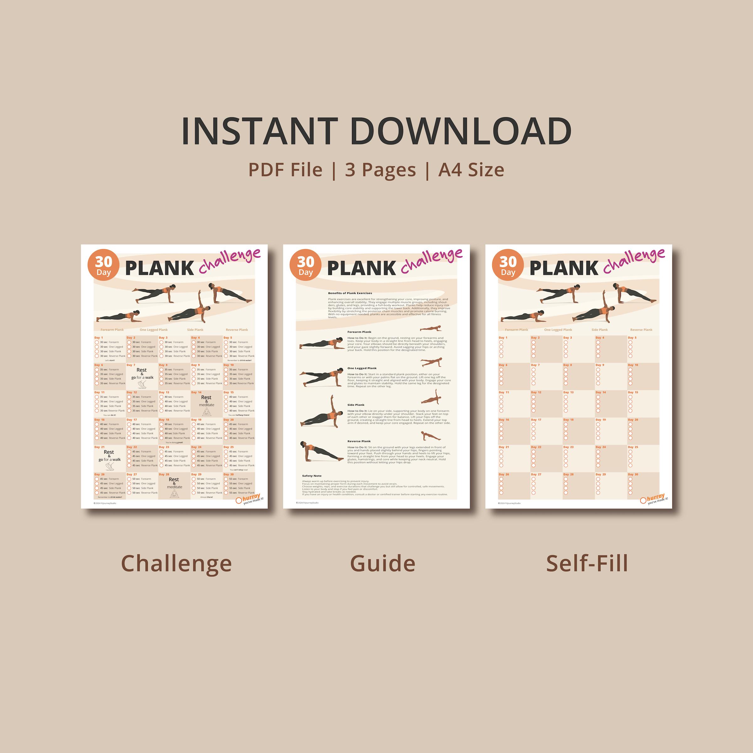 30-day Plank Challenge: Printable Home Fitness Guide for Women - Etsy