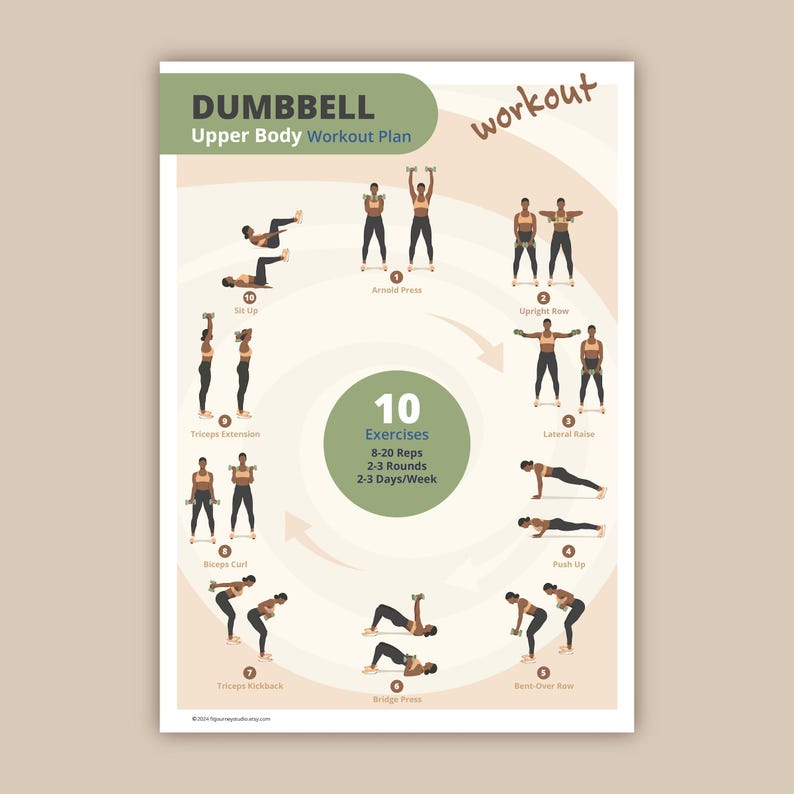 Dumbbell Upper Body Workout Plan: Printable Home Fitness Guide for ...