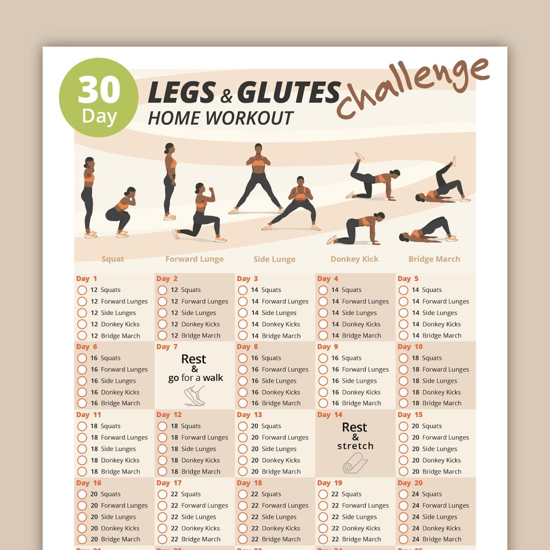 30 Day Legs & Glutes Home Workout Challenge | Lower Body Workout Plan ...