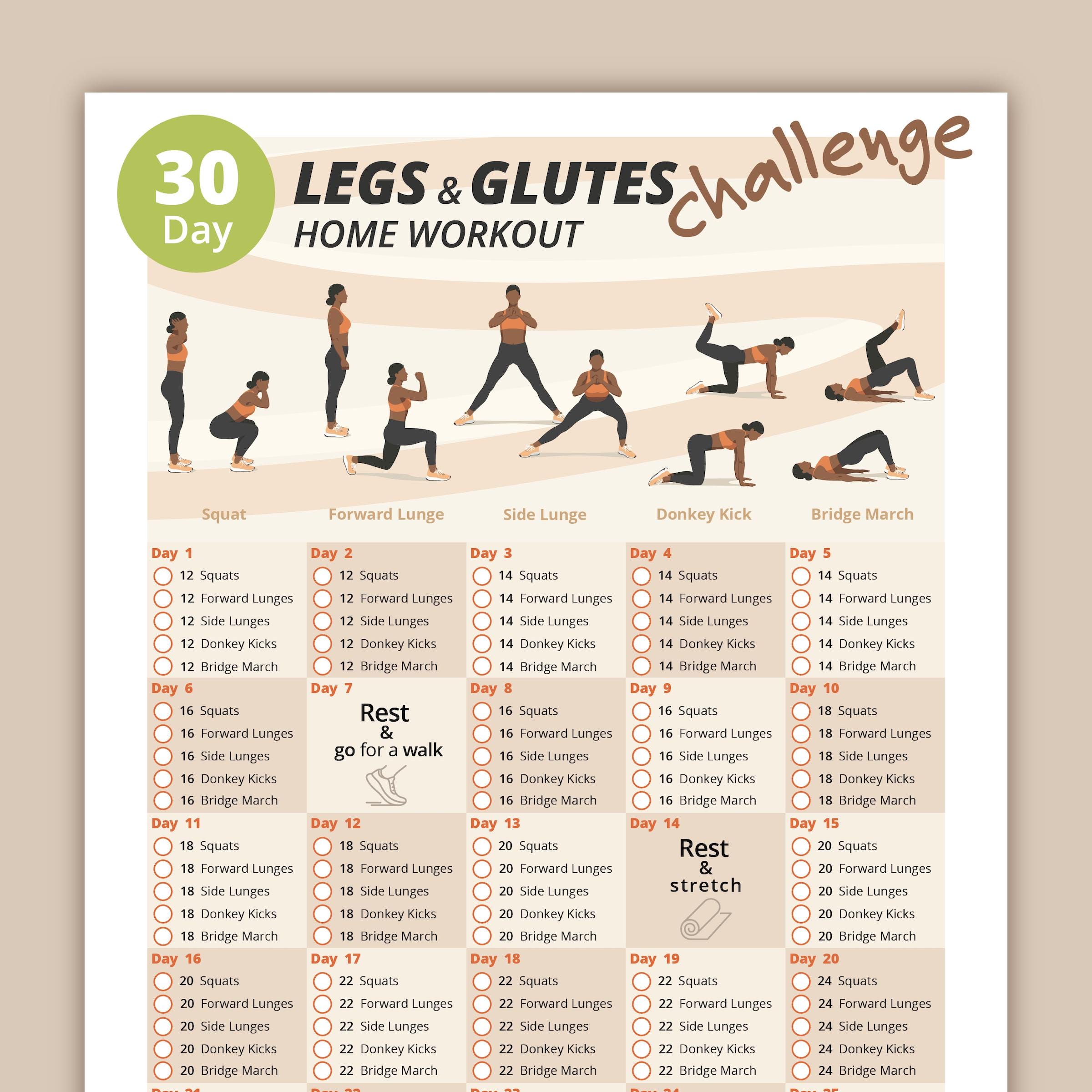 30 Day Legs & Glutes Home Workout Challenge | Lower Body Workout Plan ...