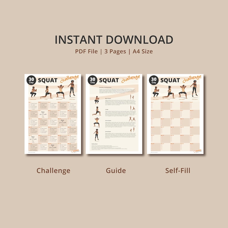 30-day Squat Challenge | Fitness Workout Plan | Digital Workouts | Printable PDF | Fitness ...