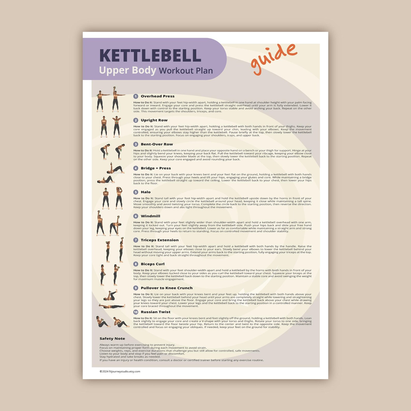 Kettlebell Upper Body Workout Plan Printable | Upper Body Beginner ...