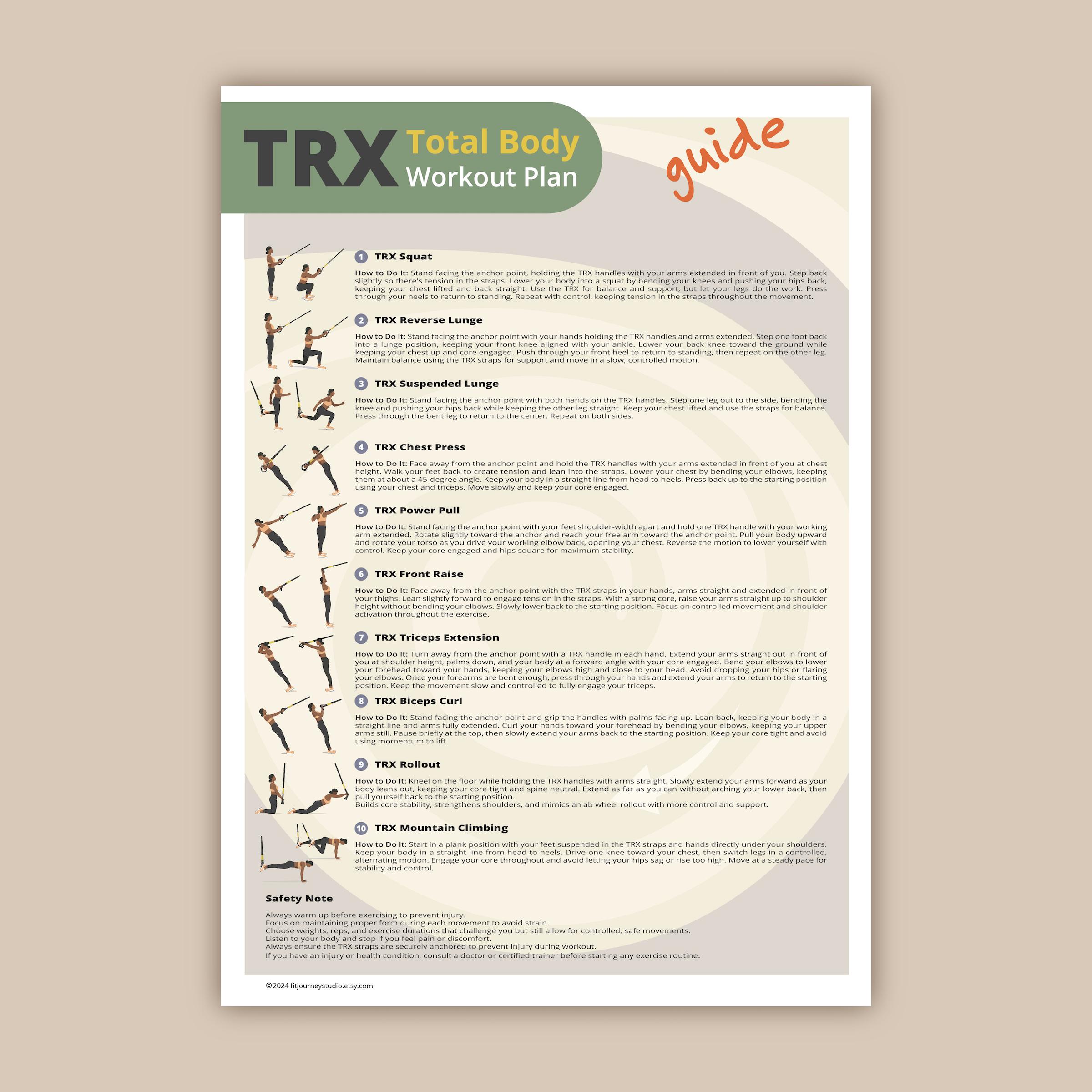 TRX Total Body Workout Plan | Suspension Training Full Body Printable ...