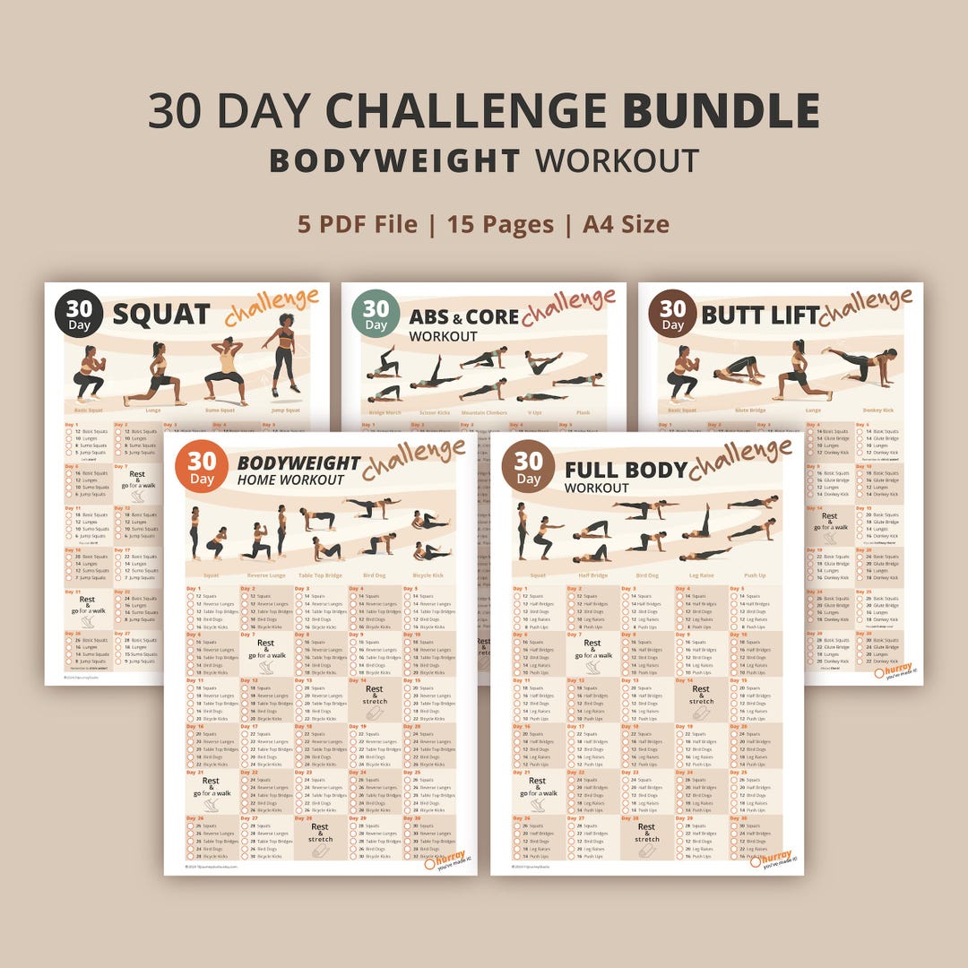 30 Day Bodyweight Workout Challenge Bundle | Home Workout Plan I ...